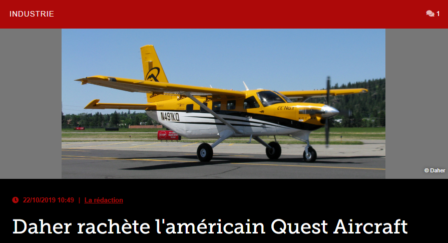 Daher rachète l'américain Quest Aircraft - NAE
