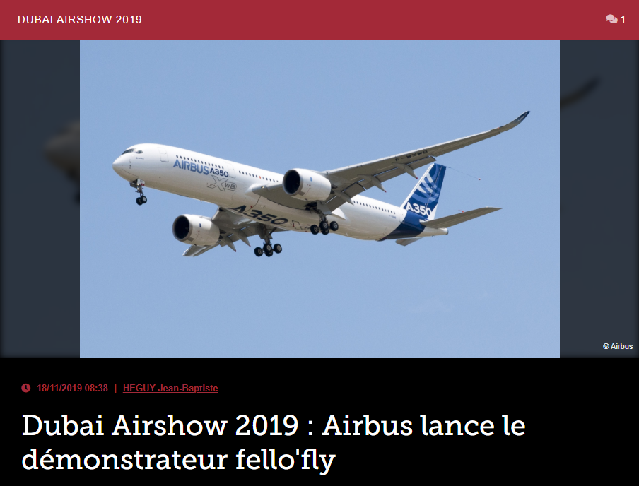 Dubai Airshow 2019 : Airbus lance le démonstrateur fello'fly - NAE