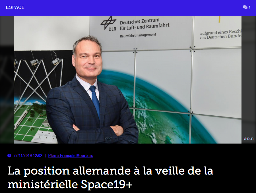 La position allemande à la veille de la ministérielle Space19+ - NAE