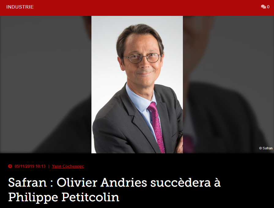 Safran : Olivier Andries succèdera à Philippe Petitcolin - NAE