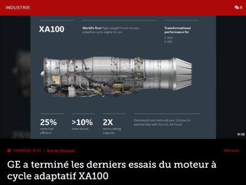 GE a terminé les derniers essais du moteur à cycle adaptatif XA100 - NAE