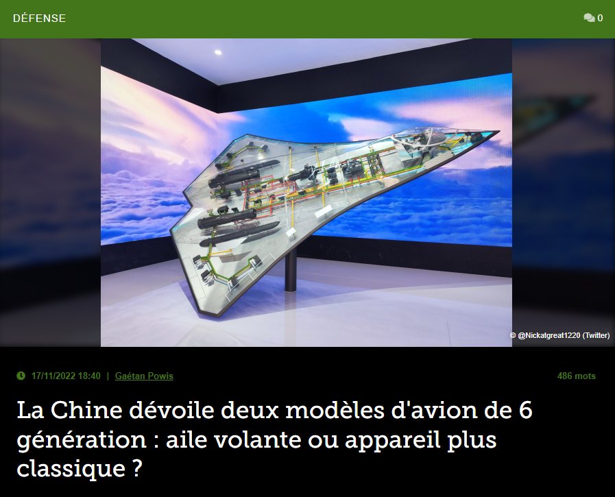 La Chine dévoile deux modèles d'avion de 6 génération : aile volante ou ...