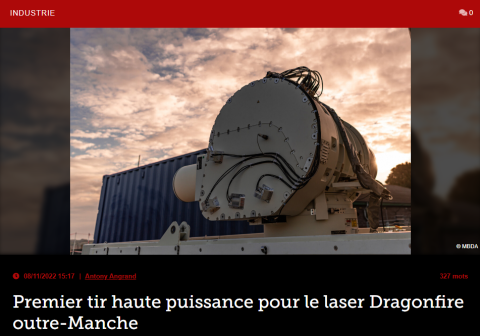 Premier tir haute puissance pour le laser Dragonfire outre-Manche - NAE