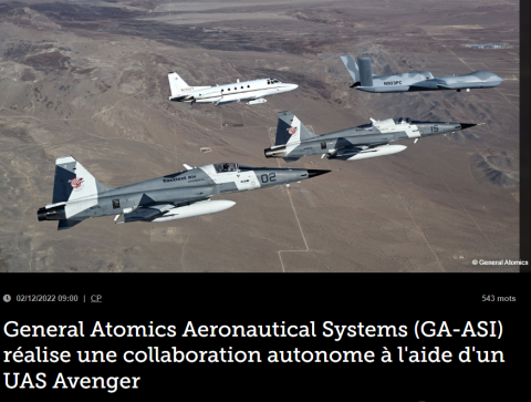 General Atomics Aeronautical Systems (GA-ASI) réalise une collaboration ...